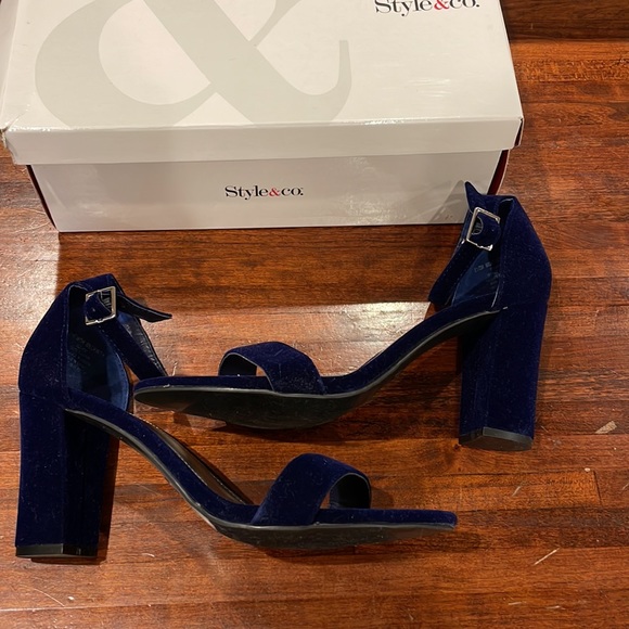 Style & Co. | Shoes | Navy Blue Velvet Block Heel | Poshmark